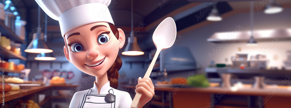 beautiful woman chief at her restaurant kitchen smiling and cooking ...