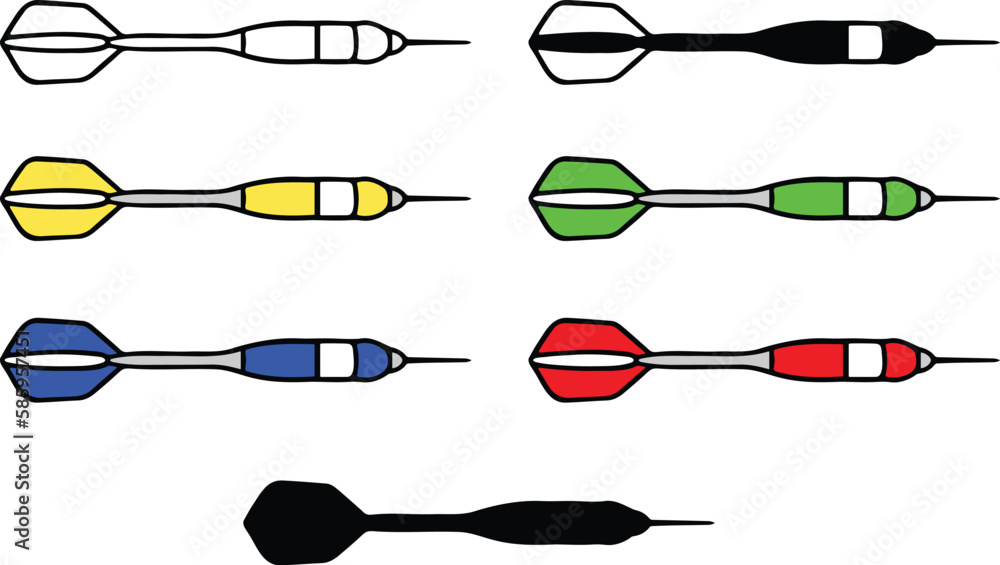 Throwing Darts Clipart Set - Outline, Silhouette & Color Stock Vector ...