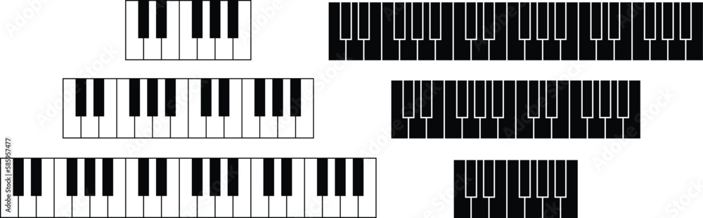 Vetor de Piano Key Clipart Set - Outline, Silhouette & Color do Stock ...