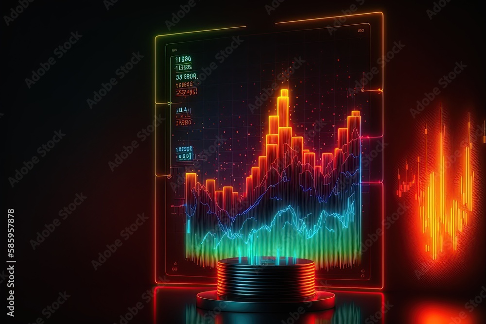 A dark backdrop displaying stock diagrams of candles. Trading and its visual manifestation of ...