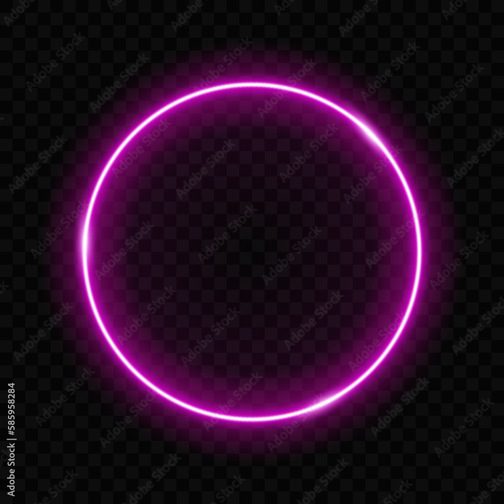 Neon circle. Light glow round purple color isolated on dark background ...