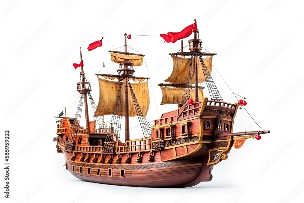 This is a pirate galleon ship from the 16th century, set against a ...