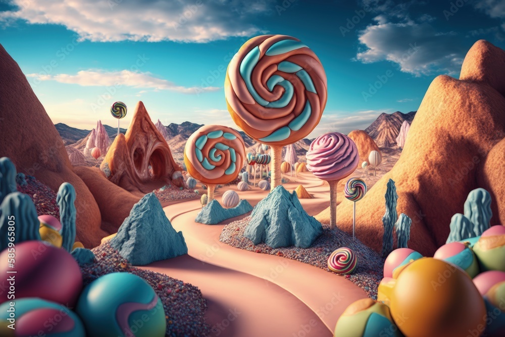 Fantasy candy land, landscape with giant sweets, candy world background ...