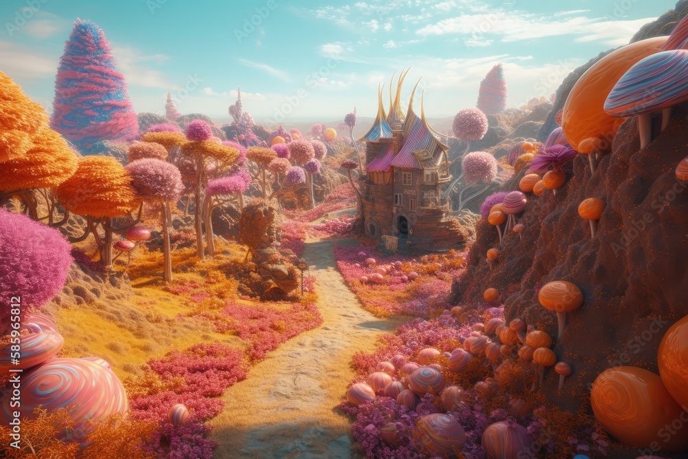 Fantasy candy land, landscape with giant sweets, candy world background ...