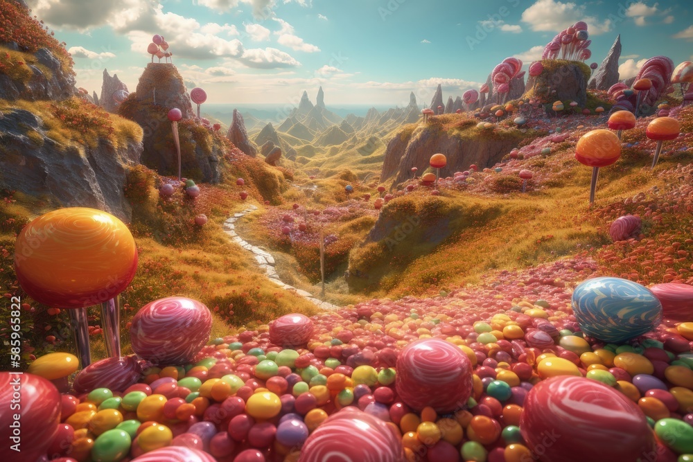 Fantasy candy land, landscape with giant sweets, candy world background ...