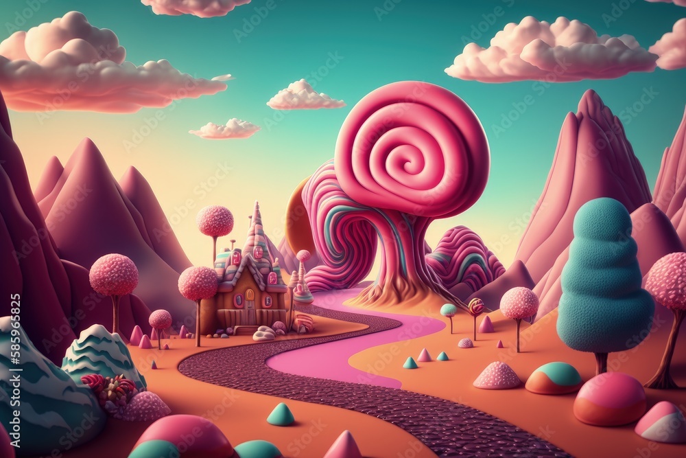 Fantasy candy land, landscape with giant sweets, candy world background ...