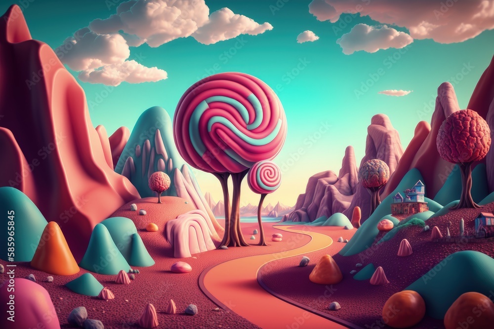 Fantasy candy land, landscape with giant sweets, candy world background ...