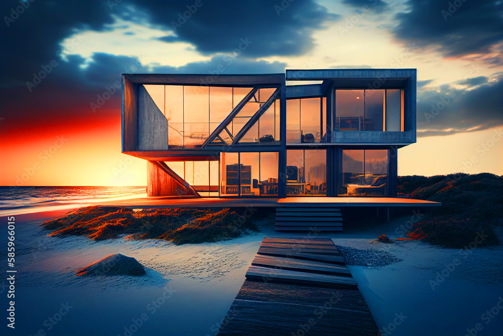 Townhouse Prefab construction in Florida. Beach house at sea ...