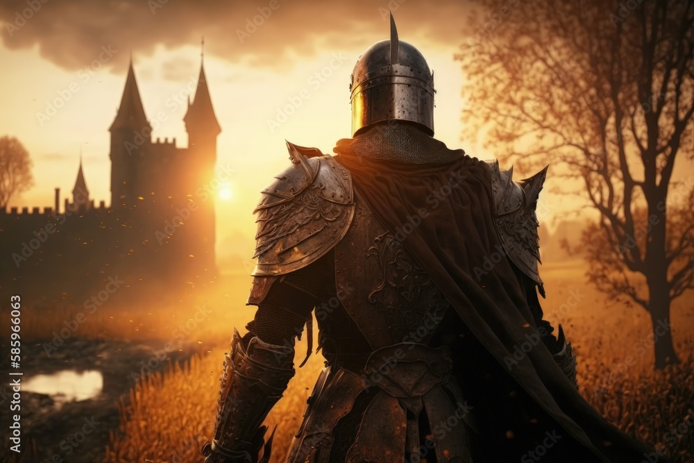 Medieval knight with armor and castle in the background, Medieval ...