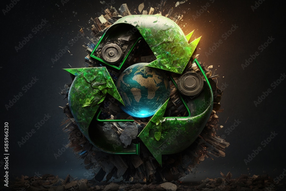 Recycling symbol made with garbage and scrap metal, Generative AI Stock ...