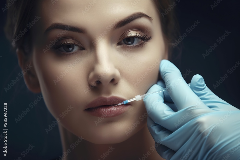 In an aesthetic clinic, a beautiful woman is operated on with botox. Ai ...