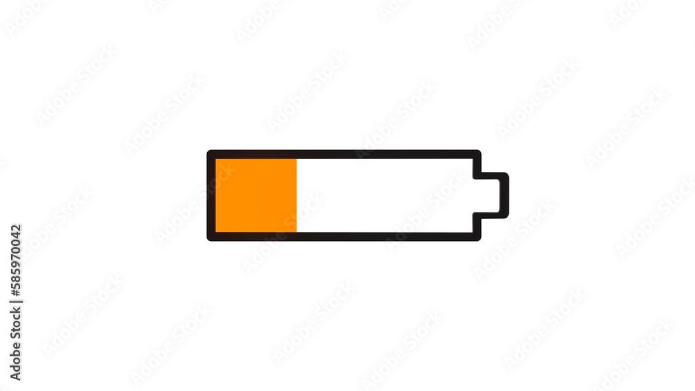 Battery status low charged. Orange symbol of a low charged battery ...