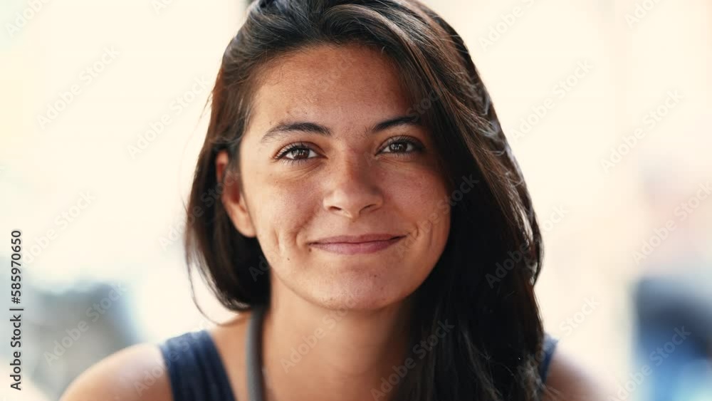 Happy woman smiling at camera. Casual natural expression of female ...