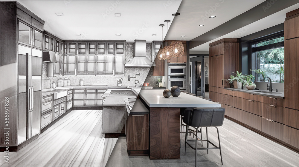 Custom Kitchen Upgrade Interior Concept Drawing Before And After ...