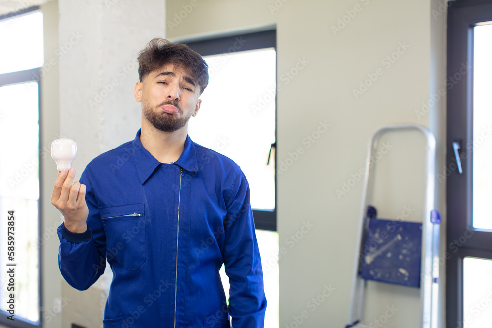 young handsome man feeling sad and whiney with an unhappy look and ...