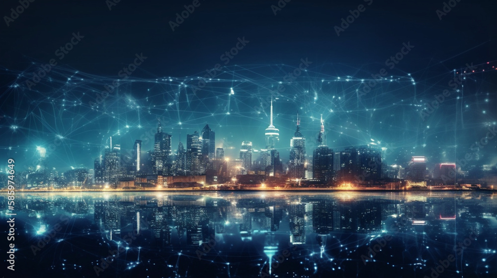 Smart city and big data connection technology concept with digital blue ...