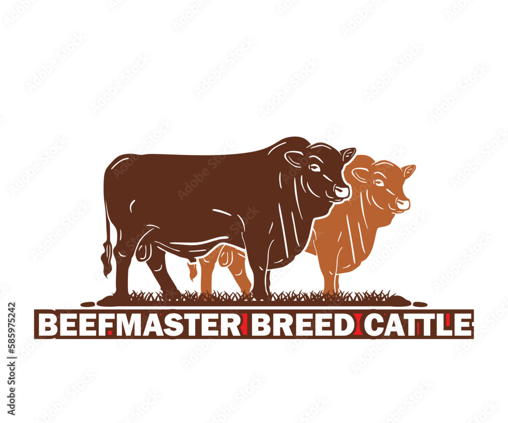 RED BEEFMASTER CATTLE LOGO, silhouette of great bull standing vector ...