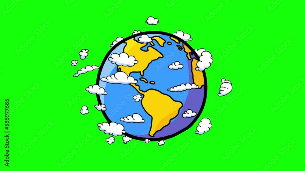 Earth globe with moving clouds cartoon isolated animation. Earth day ...