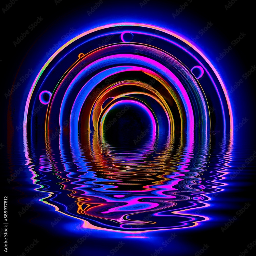 Ultraviolet rave purple abstract circular vortex and lake in neon neon ...