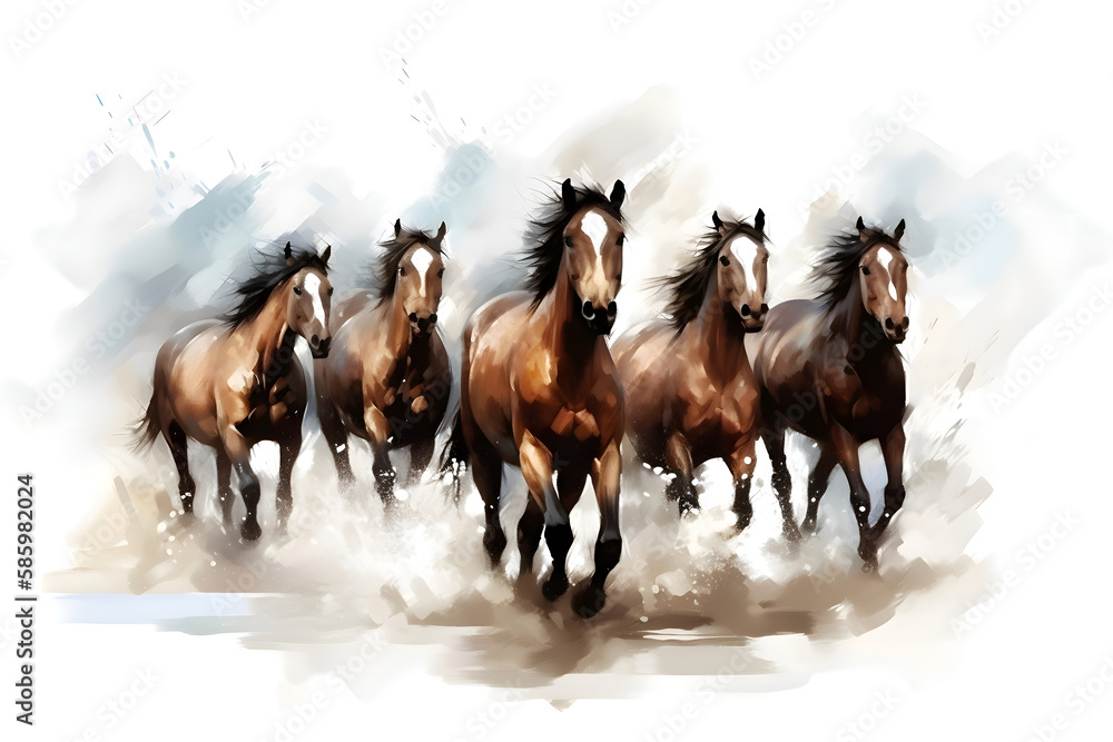 illustration paintings five horses of successful unique wall paintings ...