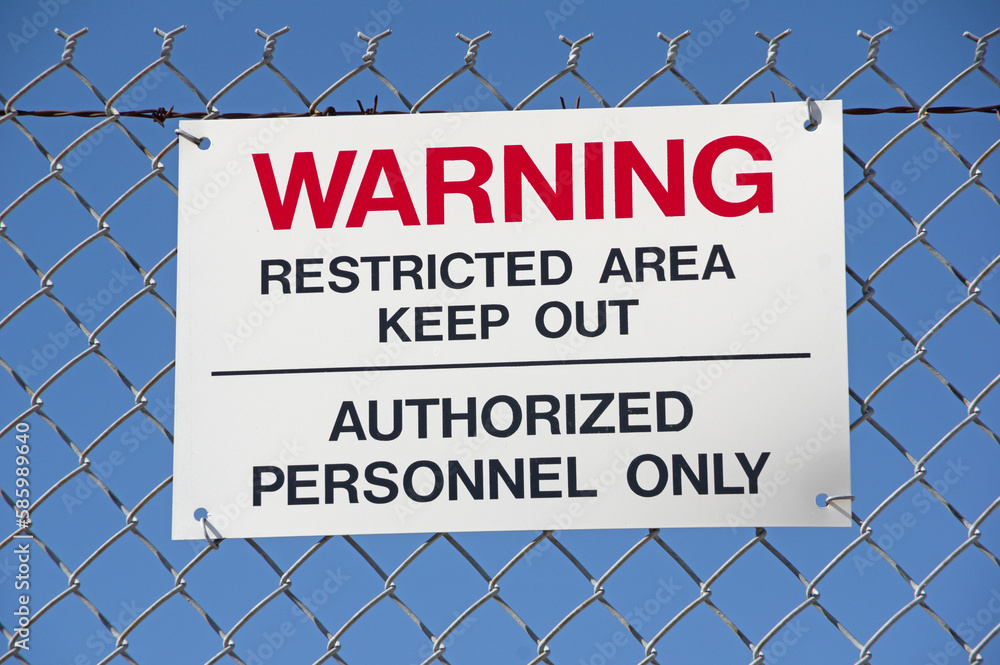 Warning Restricted Area Sign On Wire Fence Stock Photo | Adobe Stock