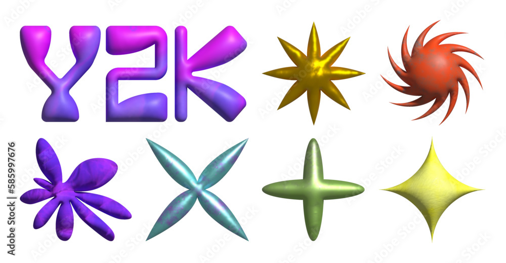 Y2k elements, Retrofuturistic volumetric 3D icons, with a blurry effect ...