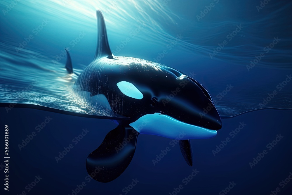 orca whale swimming gracefully in the deep ocean waters created with ...