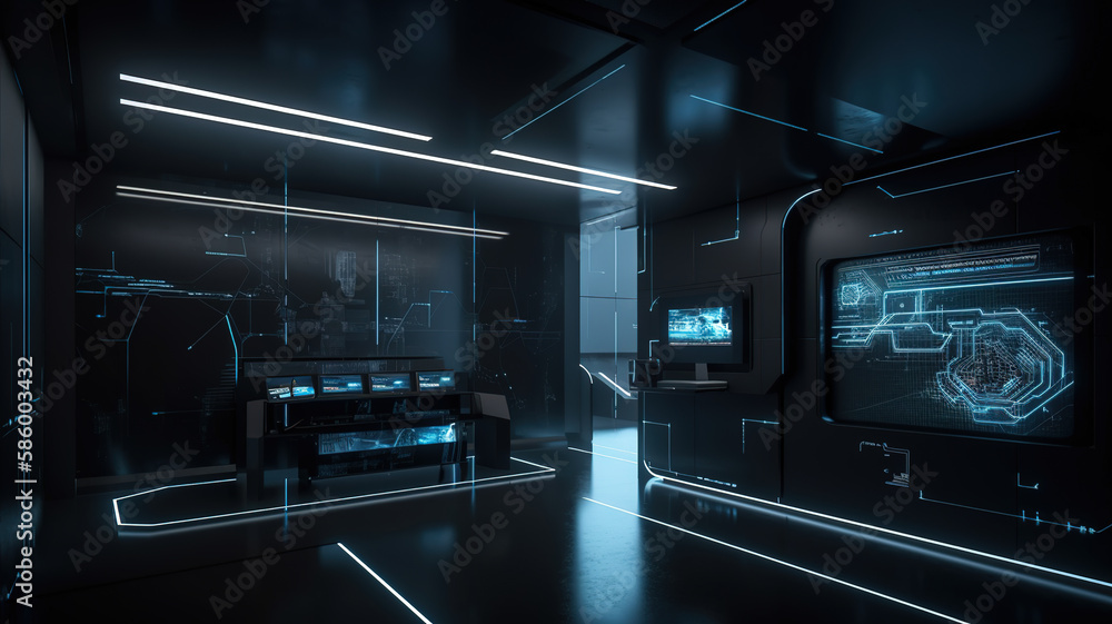 AI Generative futuristic dim with LED line lighting design technology ...