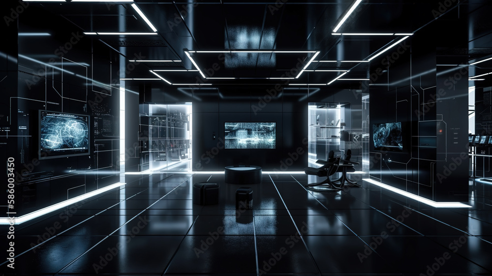 AI Generative futuristic dim with LED line lighting design technology ...