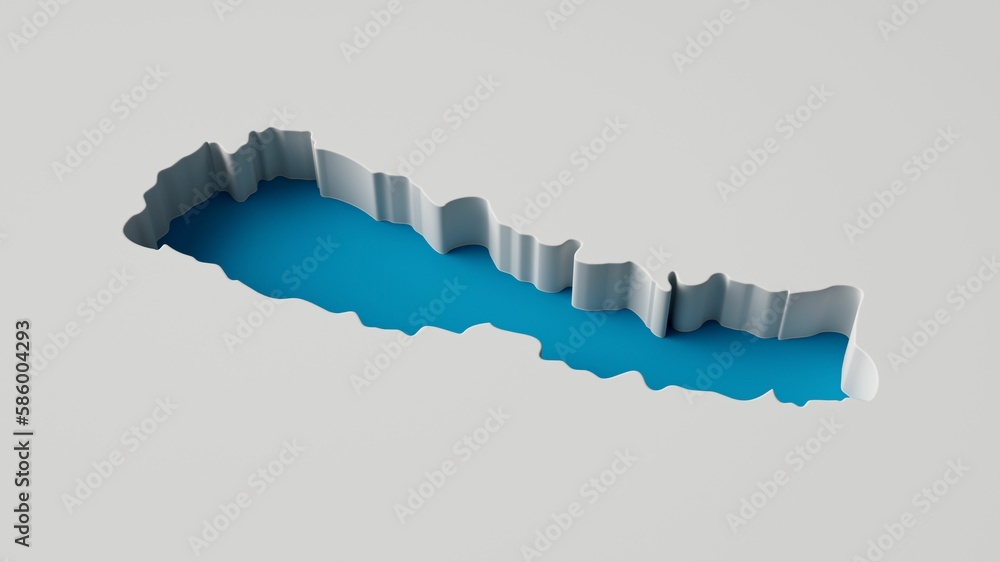 3D digital render of the blue Nepal map outline carved on a white ...
