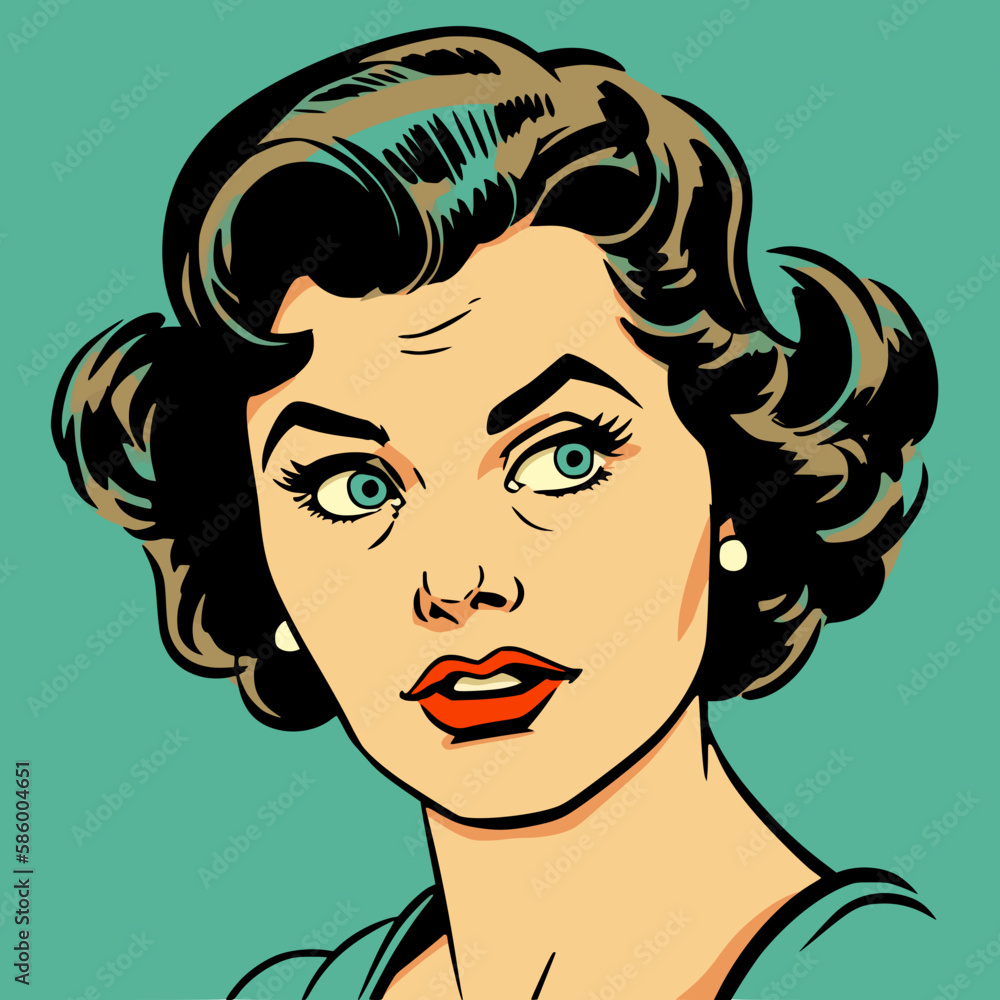 Pensive expressive woman's face in 1950s cartoon style Stock Vector ...