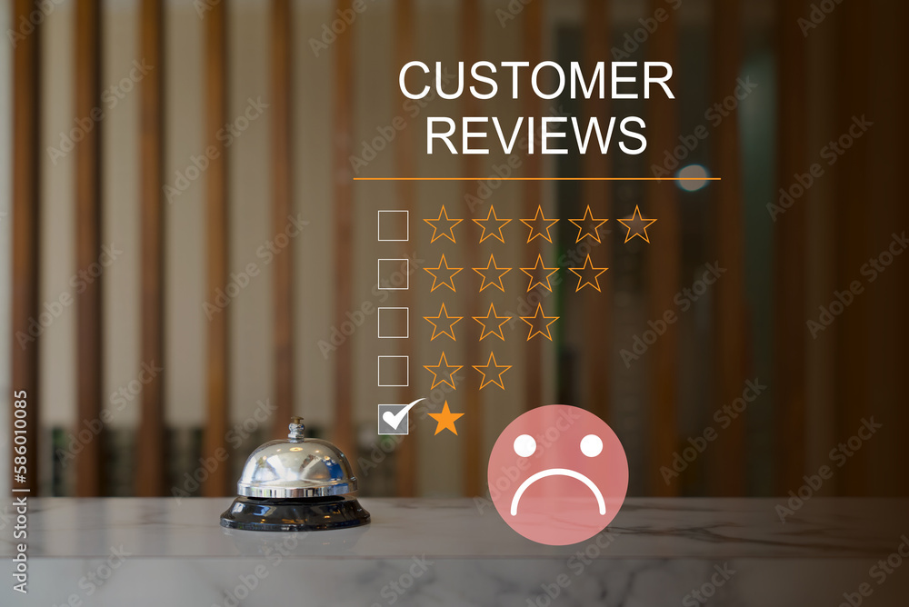 Customer Experience dissatisfied Concept, silver service bell on hotel ...