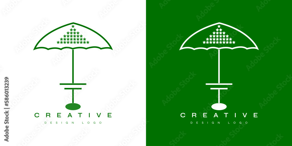 Vetor de Beach Umbrella Logo with Vintage Style in Linear Concept ...