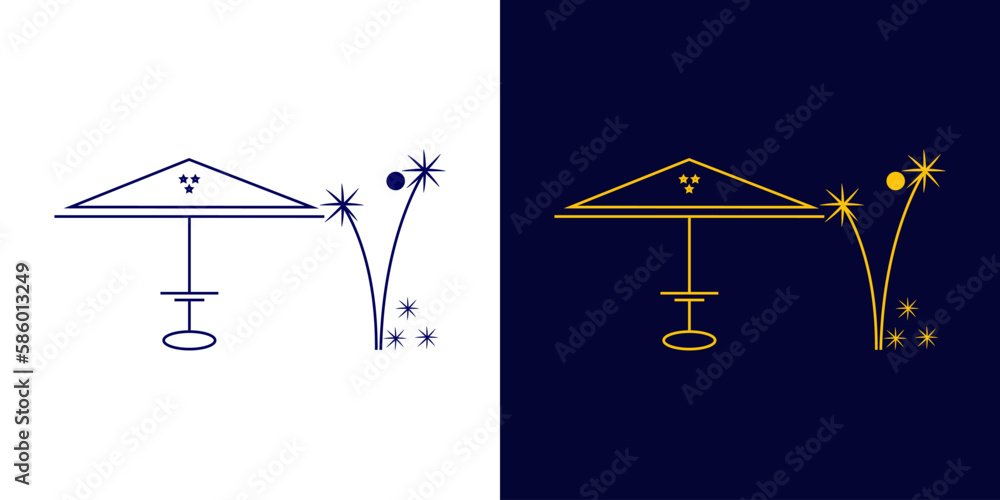 Vetor de Beach Umbrella Logo with Vintage Style in Linear Concept ...