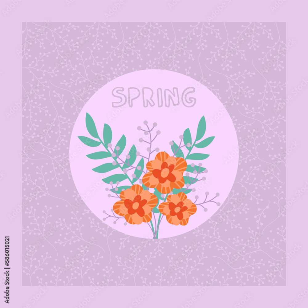 Orange spring flowers on purple background vector illustration. Cartoon ...