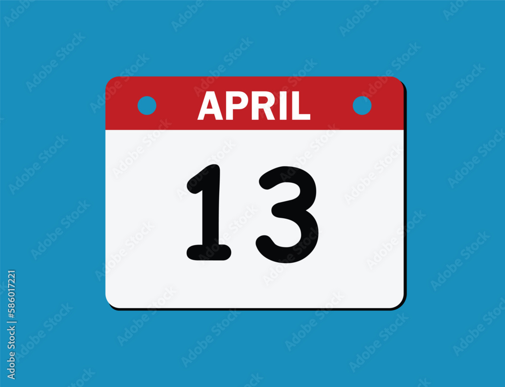 13th April calendar icon. Calendar template for the days of April. Red ...