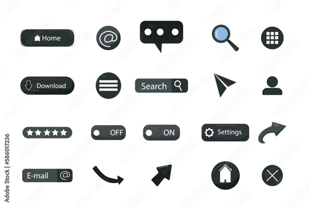Cute sticker template set web elements. Site navigation bundle, menu ...