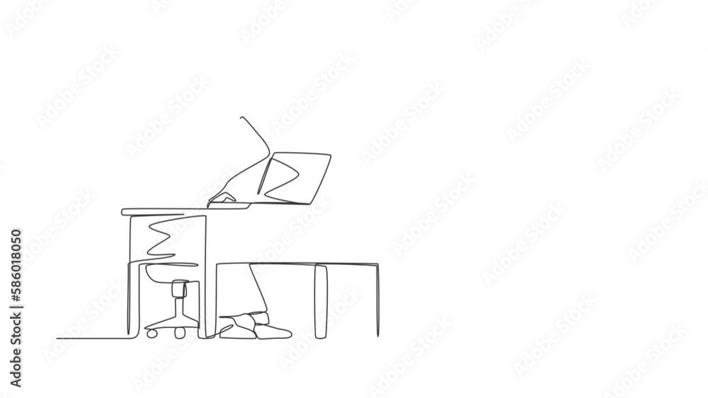 Self drawing animation of single line draw manager working on laptop ...