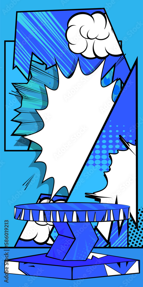 Comic book blue product podium backdrop. Pop Art Stage for presentation ...