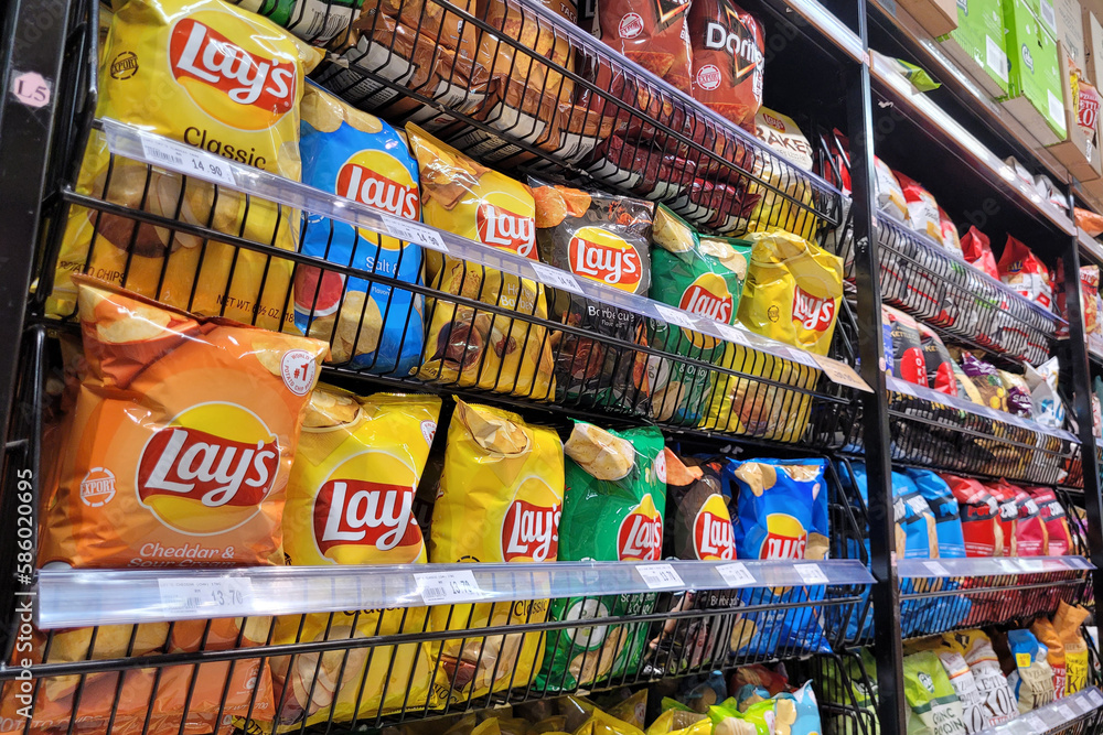 PENANG, MALAYSIA - 27 MAR 2023: Various choice flavoured of lay's ...