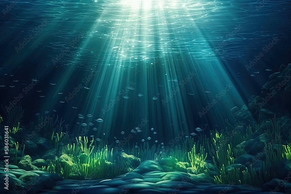 Illustration of sunlight filtering through underwater scene with ...