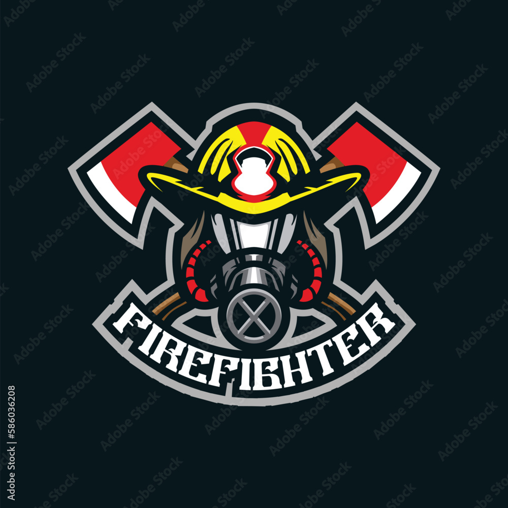 Firefighter mascot logo design with modern illustration concept style ...