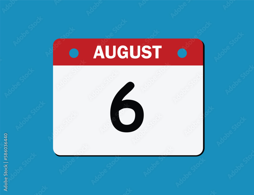 6th August calendar icon. Calendar template for the days of August. Red ...
