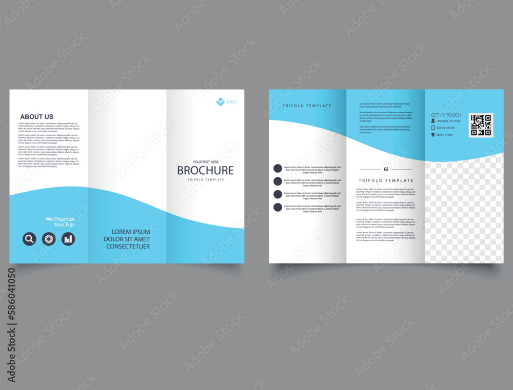 Trifold brochure with a light blue wave. Brochure Flyer report template ...