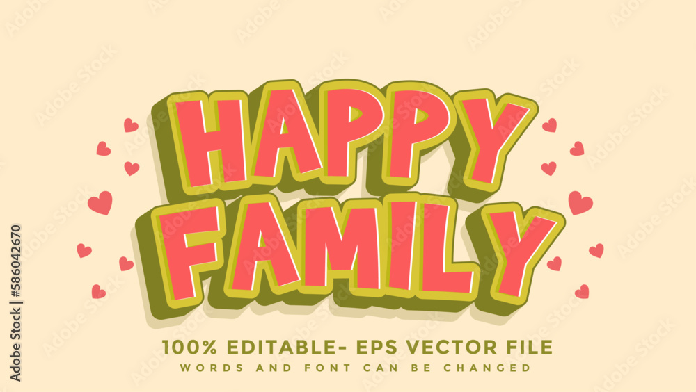 3d Minimal Word Happy Family Editable Text Effect Design, Effect Saved ...