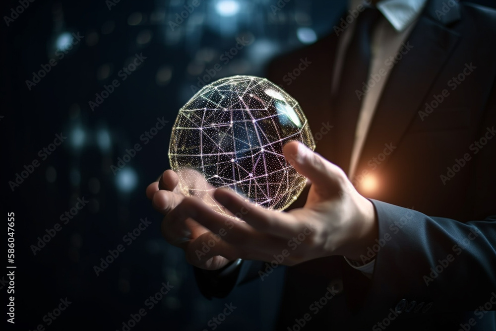 A business professional is holding a world map representing global ...