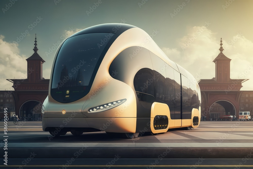 autonomous city transport vehicle arriving at subway station, ready to ...