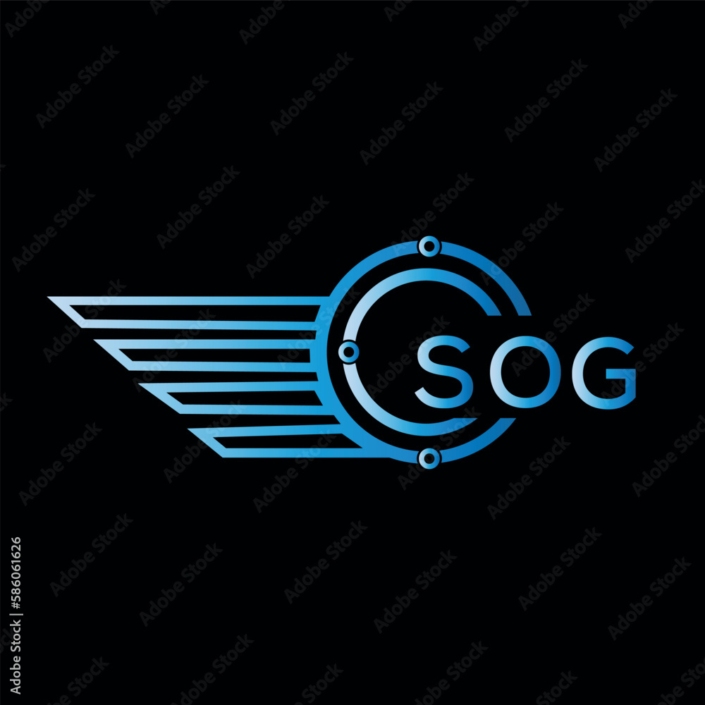 SOG letter logo. SOG blue vector image on black background. SOG ...