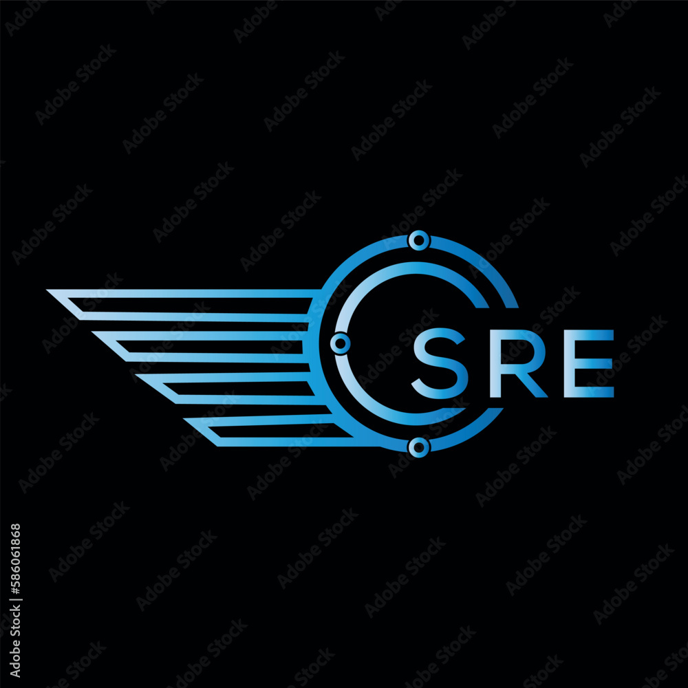 SRE letter logo. SRE blue vector image on black background. SRE ...