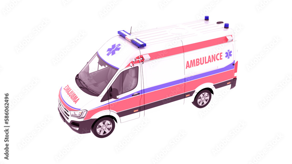 A white and orange ambulance with blue and red stripes. The ambulance ...